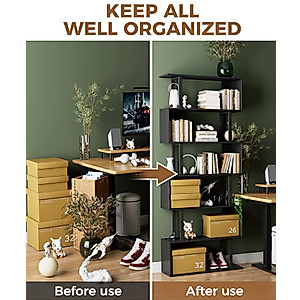 Gadroad 6 Tier Geometric Bookcase, Black Book Shelves, Modern Corner Bookcase Storage Shelf Wood for Bedroom, Living Room, Home Office, Black