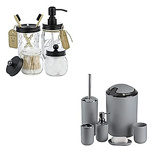 IMAVO Bathroom Accessories Set 6-Piece & Mason Jar Bathroom Accessories Set 4-Piece,Bathroom Accessory Set Complete,Farmhouse Decor Bathroom Set