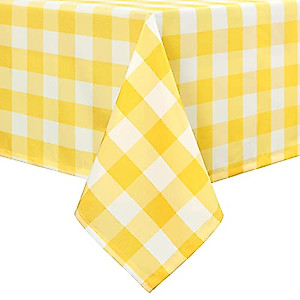 Hiasan 60 x 120 Inch Checkered Tablecloth Rectangle - Waterproof & Wrinkle Resistant Gingham Spring Table Cloth for Outdoor Picnic, Kitchen and Holiday Dinner, Yellow and White