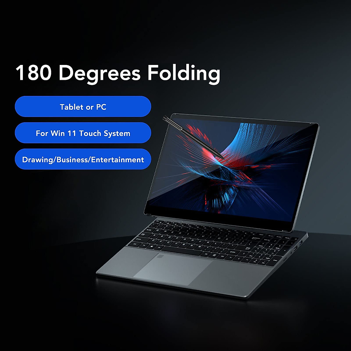 2 in 1 Laptop, 15.6 Inch HD 1080 Touchscreen Support Stylus, 12GB DDR5 RAM, RGB Keyboard, Dual Band WiFi, N95 Series Quad Core, Folding Tablet Laptop for Office Study (12GB+1TB US Plug)