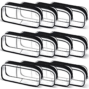 Cindeer 12 Pcs Clear PVC Pencil Bags with Zipper Pencil Pouch Clear Pencil Box Travel Toiletries Bag Makeup Bags Large Capacity Pencil Bag for Office Stationery Travel Storage (Black)