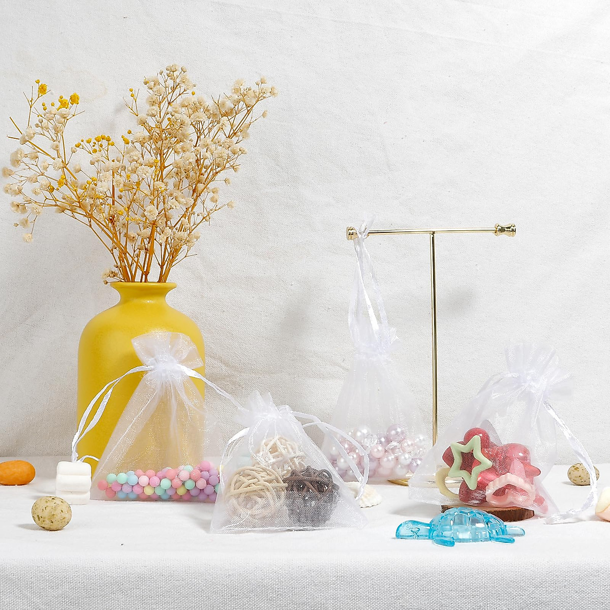 Organza Bags, White Organza Bags, 50Pcs, Sheer Organza Bags 3 x 4 inch, Jewelry Gift Bags, Party Favor Bags with Drawstring, Mesh Gift Pouches Mini Candy Bags for Wedding Christmas Party