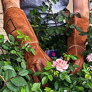 Rose Pruning Gloves, Leather Garden Gloves Long Gardening Gloves for Women and Men Rose Gloves Cut Proof Cowhide Suede Gauntlet Brown Garden Gloves Work Rose Gardening Gloves M