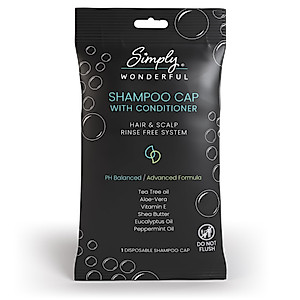 Simply Wonderful Shampoo Caps No Rinse with Conditioner for Hair & Scalp - Advanced Formula w/Aloe-Vera, Eucalyptus, Peppermint & Tea Tree Oil 1 Count (Pack of 6)