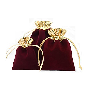Snadulor 20 Pcs Soft Velvet Drawstring Pouches Bags for Jewelry,Wedding,Gift,Candy Bags,Party Favors,4x5 inch(Wine Red)
