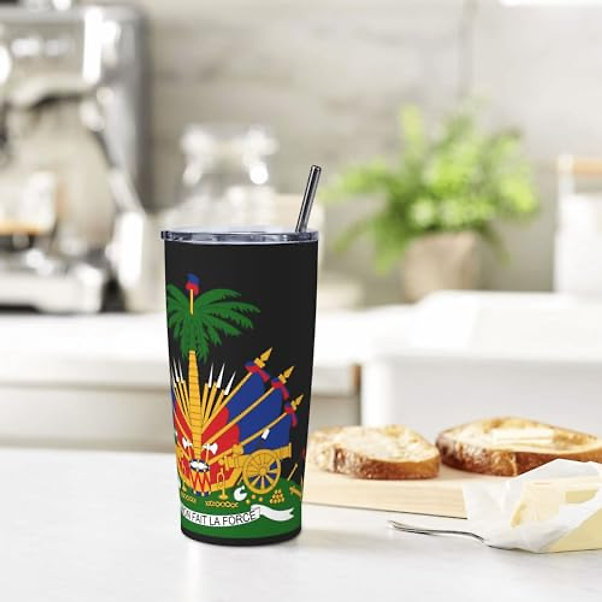 VKKOEWL Haitian Coat of Arms Flag Stainless Steel Insulated Tumbler 20 Oz Travel Water Bottle Coffee Mug Drink Cup With Lid Straw