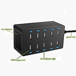 USB Charging Station, 60W 10 Port USB Charging Station, USB Charger Multi Port with Smart Detect, Compatible with iPhone, Galaxy, iPad Tablet, and Othercharging Station for Multiple Devices
