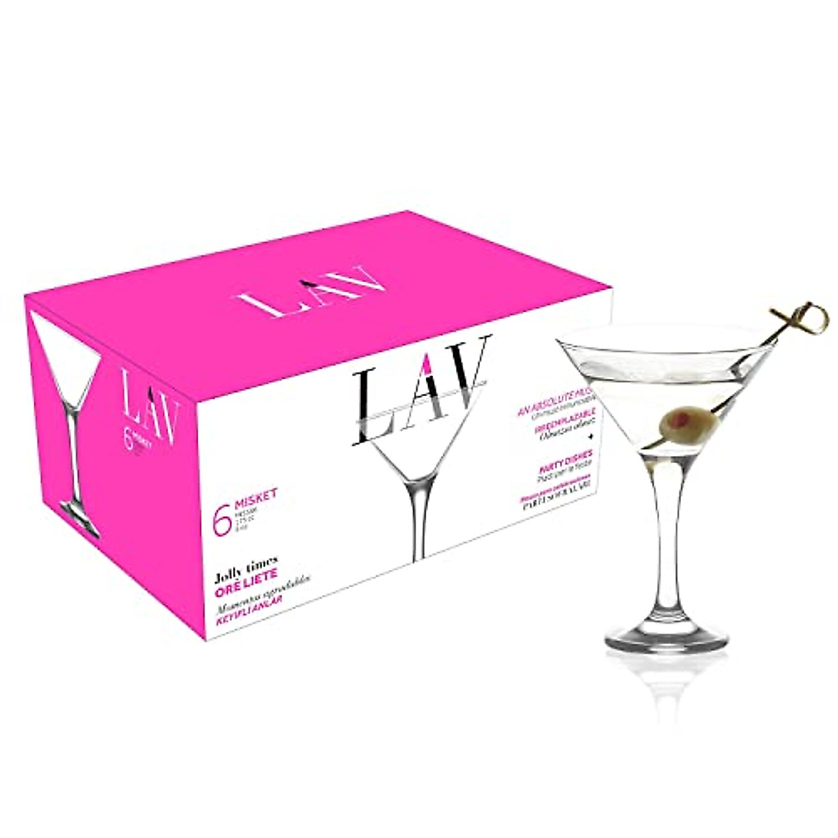 lav Martini Glasses Set of 6 - Martini Cocktail Glass Set 6 Oz - Cosmopolitan Glasses for Elegant Cocktails - Classic Cocktail Glasses with Chic Design for Home Parties - Made in Europe