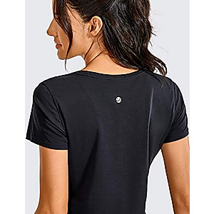 CRZ YOGA Women's Pima Cotton Short Sleeve Workout Shirt Yoga T-Shirt Athletic Tee Top Black Large