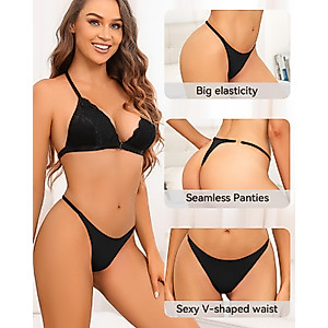 SHEKINI Women's 6 Pack G-String Thong for Women T-back Panties Underwear Sexy Hipster Thongs(Black,Medium)