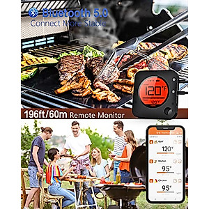 Bluetooth Meat Thermometer Wireless Meat Thermometer, Wireless Digital Grill Thermometer with 6 Temperature Probes, Large LCD Display, Bluetooth Thermometer for Grill, Smoker, Oven, Cooking and BBQ