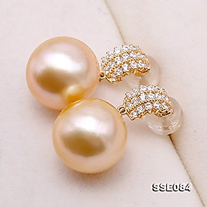 JYX Pearl 14K Yellow Gold Earrings AAA Quality Genuine 11.5mm Round Golden South Sea Cultured Pearl Dangle Earrings for Women