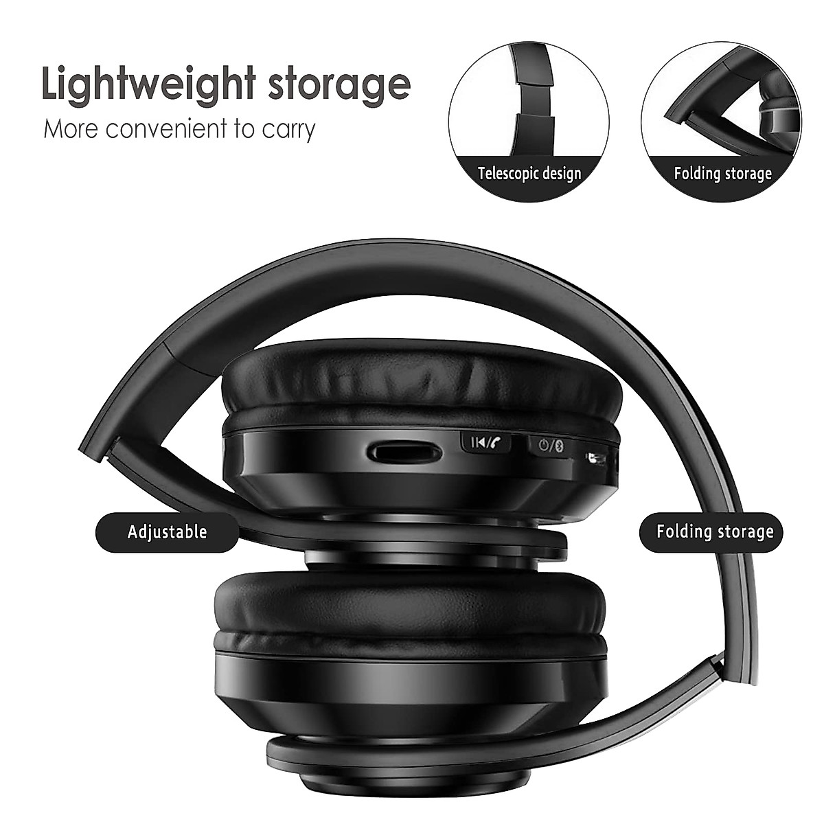 iChenovo 2022 Wireless Bluetooth Headphones,Colorful LED Lights Comfort Over Ear Foldable Headset with Built-in Microphone,FM,SD Card Slot,Wired for School/Tablet Computer/PC/TV/Cellphones/Travel