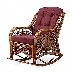 SunBear Furniture Rocking Malibu Lounge Chair ECO Natural Rattan Wicker Handmade Cognac (Light Brown Color) with Dark Brown Cushion (MR-MLBW)