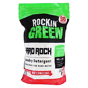 Rockin' Green Hard Rock Laundry Detergent for Hard Water (90 Loads), Plant based, Natural Laundry Detergent Powder, Biodegradable Odor Fighter, Safe for Sensitive Skin, 45 oz (Smashing Watermelons)