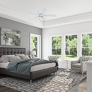 Portage Bay Ceiling 52" Renton White Indoor Fan with Clear 3 Light LED Multi Arm E26/B11 Bulb and Pull-Chains, Traditional Style, 5 Reversible Gray Oak Blades, 51441, 52 Inch