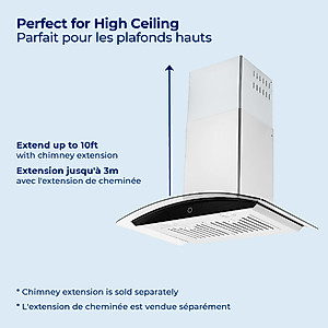 Hauslane | Chef Series Range Hood 30" WM-639 Wall Mount Range Hood | Contemporary Stainless Steel Tempered Glass Stove Ventilation | 3 Speed, Touch Control, Baffle Filters| Vented or Ductless