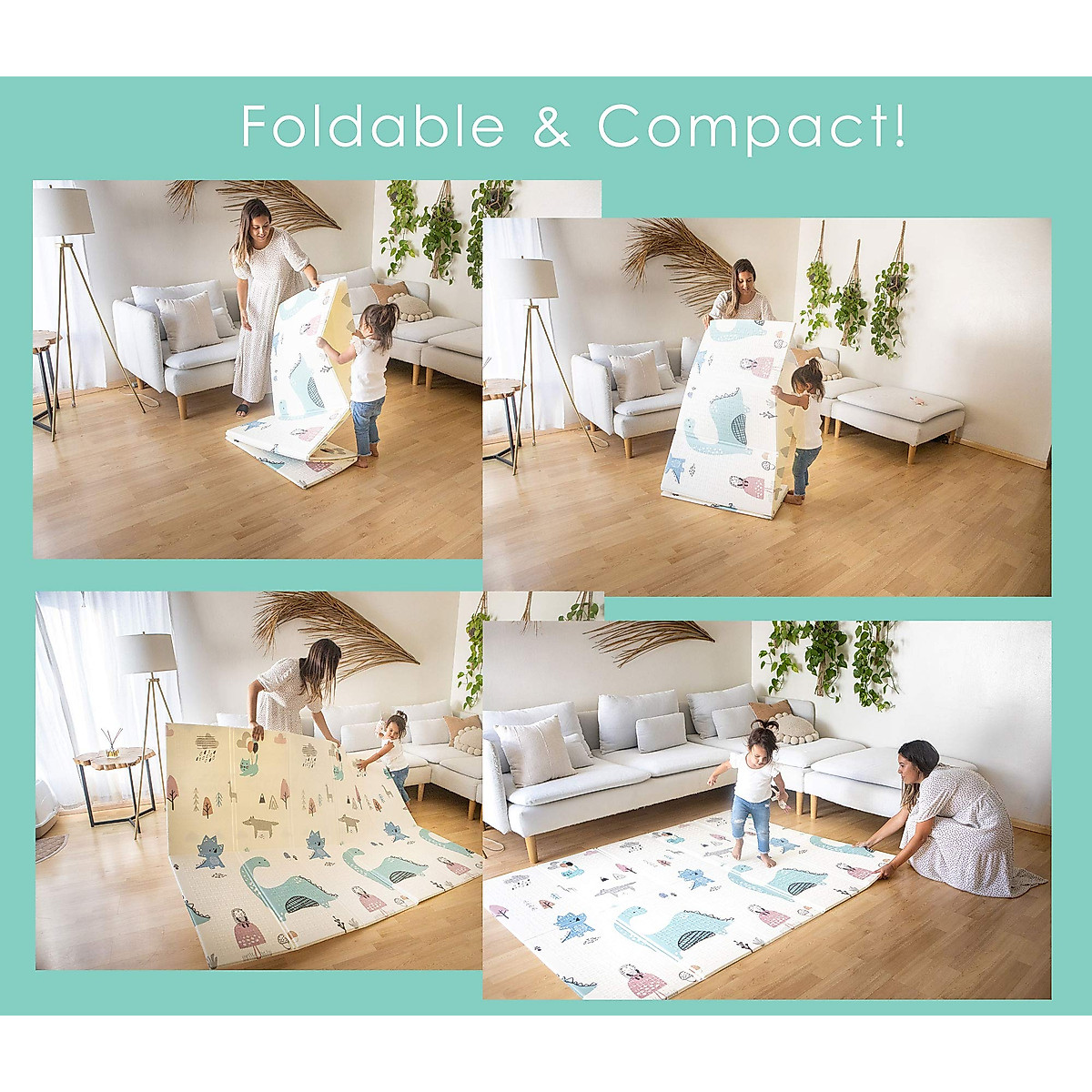 Easy Baby Extra Large and Thick (0.6in) Foam Play Mat for Babies and Toddlers | Nontoxic, Foldable, Washable, and Waterproof Playmat 77” x 70” (Dinosaurs Pattern)