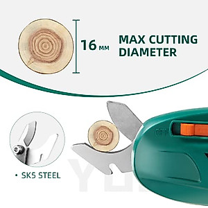 MELLCOM Electric Pruning Shears with Safety Protection, Cordless Pruning Shears Lithium Battery Powered, Maximum Cutting Diameter 16mm, with ETL Certification, Green