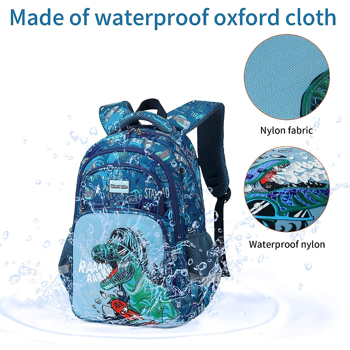 Wawakube 3Pcs Boys Dinosaur Backpack Set with Lunch Box Pencil Case, School Book Bag for Kids Elementary Preschool