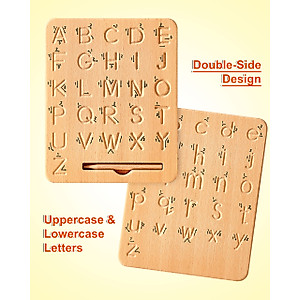 RUIZHUO Wooden Alphabet Tracing Board, Double-Sided Wood Letters Tracing Tool Learning to Write ABC Educational Montessori Toys Game Gift