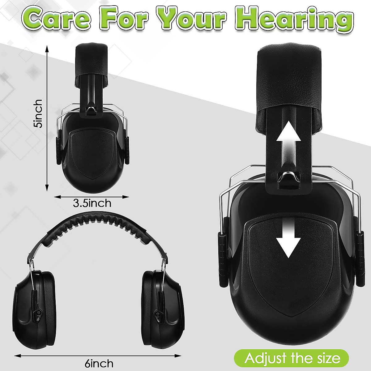 Yunsailing 6 Pcs Ear Protection Noise Reduction Headphones Nrr 28db Safety Hearing Ear Muffs Shooting Gun Range Mowing(Black)