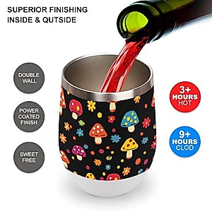 Rainbow Mushroom Funny Wine Tumbler 12 Oz Stainless Steel Insulated Mug Double Wall Water Cup with Lid