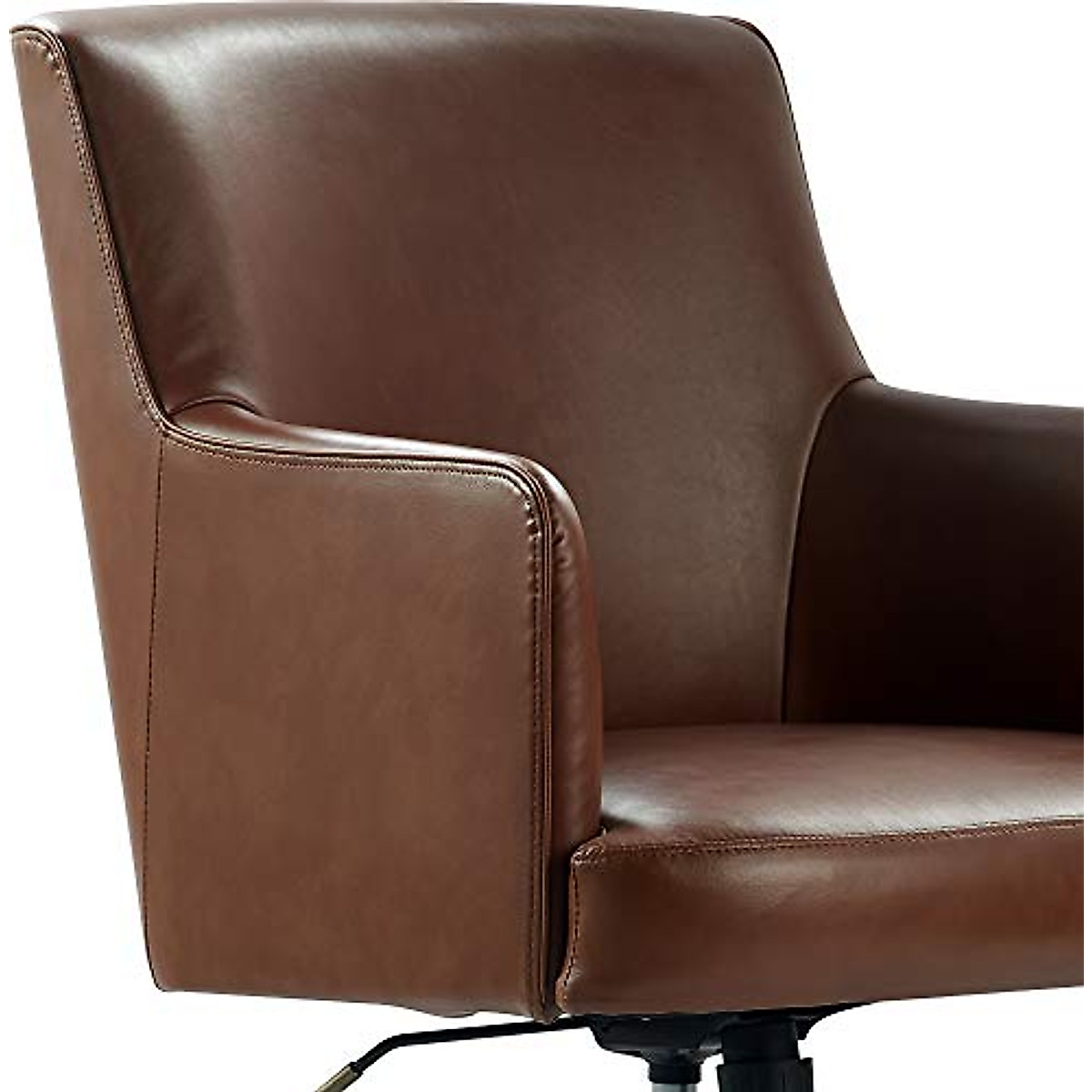 Tommy Hilfiger Belmont Home Office Chair Adjustable Height and 360 Swivel for Computer Desk, Stainless Steel Base with Smooth Rolling Casters, Bonded Leather Upholstery, Cognac Brown