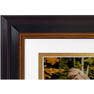 Golden State Art , 8x10 Black Gold & Burgundy Color Frame - White/Gold Double Mat for 6x8 Photos - Easel Stand - Wall Display or Table Top - Real Glass