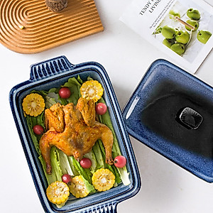 UNICASA Casserole Dish with Lid, Ceramic 2.8 QT Baking Dish for Cooking, Porcelain 9x13 Inch Lasagna Pan, Oven Safe Bakeware Set, Reactive Glaze (Blue)