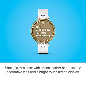 Garmin Lily™, Small Smartwatch with Touchscreen and Patterned Lens, Light Gold with White Leather Band