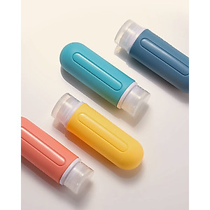 Birkie Silicone Toiletries Bottles (4 Count, 3oz Each), Refillable, Leak-Proof for Shampoo & Conditioner