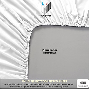 400 Thread Count Pure 100% Egyptian Cotton Sheet Set, Full Size Bedsheet, 8 Inch Deep Pockets of Fitted Sheet - 4 Piece Soft Breathable Sateen Weave Hotel Bedding 400-TC - Ivory Solid