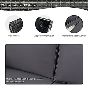 Tangkula 9 Pieces Patio Rattan Furniture Set, Patiojoy Sectional Sofa Set w/Fire Pit Table, Storage Box, Coffee Table, Outdoor Wicker Conversation Set w/ 42” Propane Fire Pit Table (Grey)