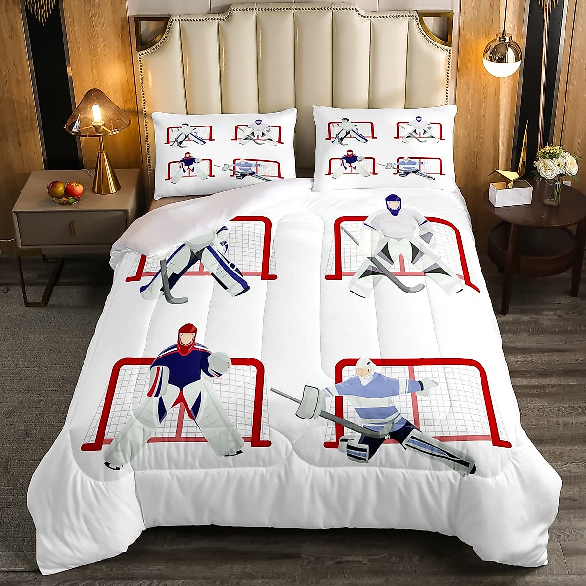 Feelyou Ice Puck Game Comforter Set Ice Hockey Sports Player Bedding Set Set for Kids Teens Bed Sheet Set Splash Ink Bed Cover Black Gaming Room Decor 3Pcs with 3 Pillow Case Queen Size Boys