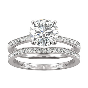 14K White Gold Moissanite by Charles & Colvard 7.5mm Round Bridal Set-size 10 1.81cttw DEW