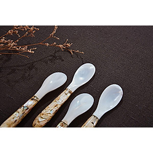 DUEBEL Set of 5 Pink Mother of Pearl MOP Caviar Spoons for Caviar, Egg, Icecream, Coffee Serving (Pink, 12.5x2.5cm)