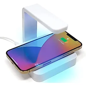 Zdium UV Phone Sanitizer with Wireless Charging | EPA Registered & Clinically Proven Cell Phone Sterilizer for Disinfecting Phones, Tablets, & More | Kills 99.9% of Bacteria, Viruses, & Germs | White