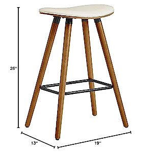 Armen Living Piper 26" Counter Height Backless Bar Stool in Cream Faux Leather and Walnut Wood