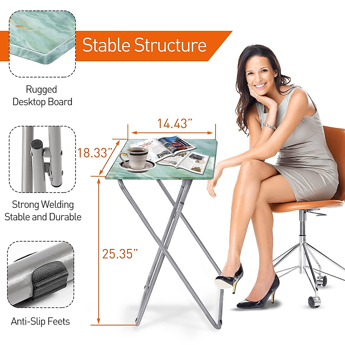 Garden 4 you Folding TV Tray Table TV Dinner Table with Sturdy MDF Top,Eating Trays for Living Room with No Assembly Required 15 x 18.9 x 26 in(Sea Blue,1PC)