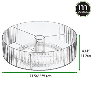 mDesign Plastic Stackable Bin with Handles and 11.5" Round Fluted Lazy Susan Turntable Divided Spinner Combo Set for Organization in Bathroom, Closet, Cabinet, or Vanity Countertop - Set of 2 - Clear