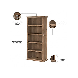 Bush Furniture Yorktown Tall 5 Shelf Bookcase, Reclaimed Pine