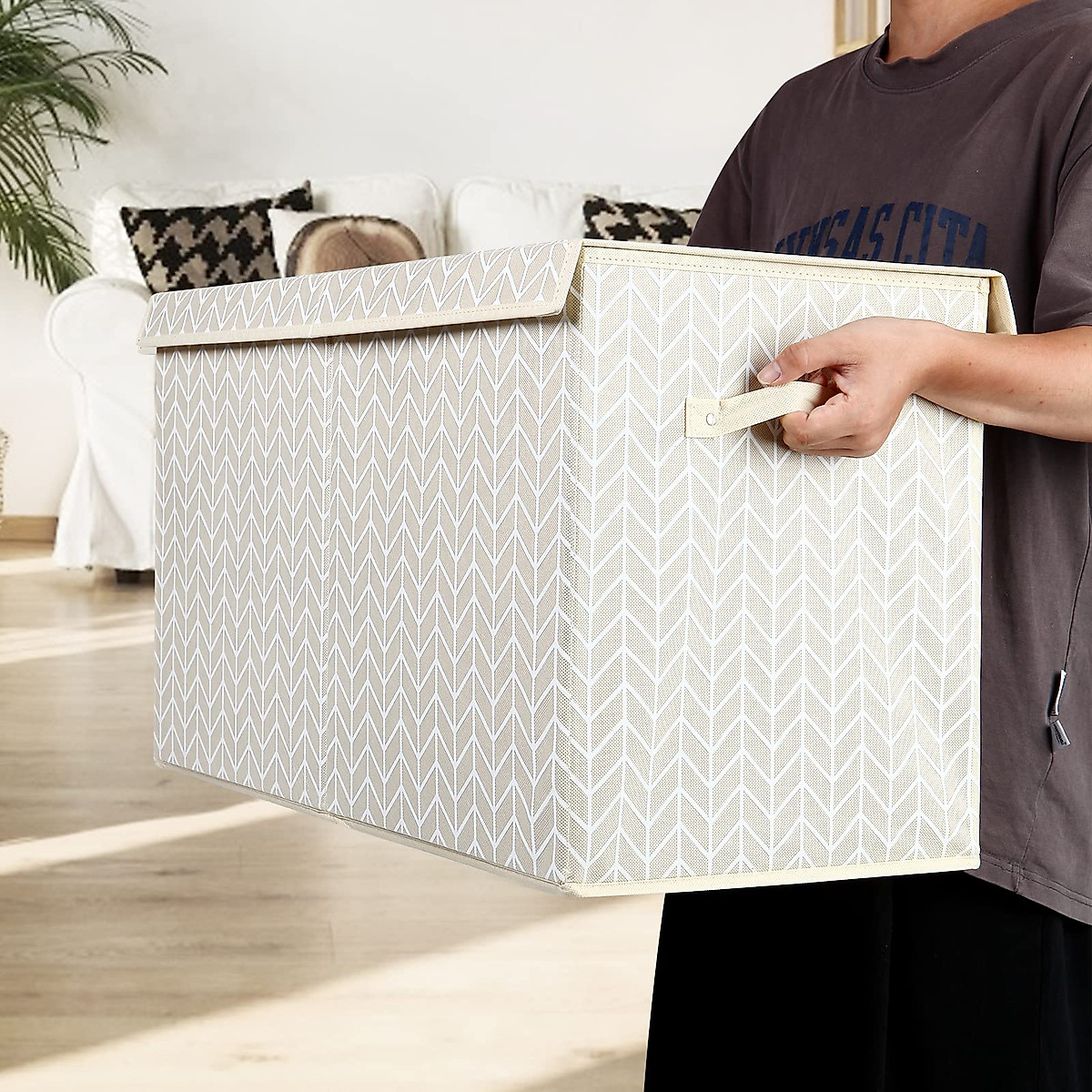 Mayniu Large Toy Storage Box Chest with Lid, Sturdy Toys Boxes Bin Organizer Baskets for Nursery, Closet, Bedroom, Playroom 25"x13" x16" (Beige)