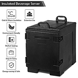 COSTWAY End-Loading Insulated Food Pan Carrier, for 5 Full-Size Pan, 81 Quart Capacity, Food-grade LLDPE Material, Portable Food Warmer with Fastener, Ideal for Canteen and Restaurant Use