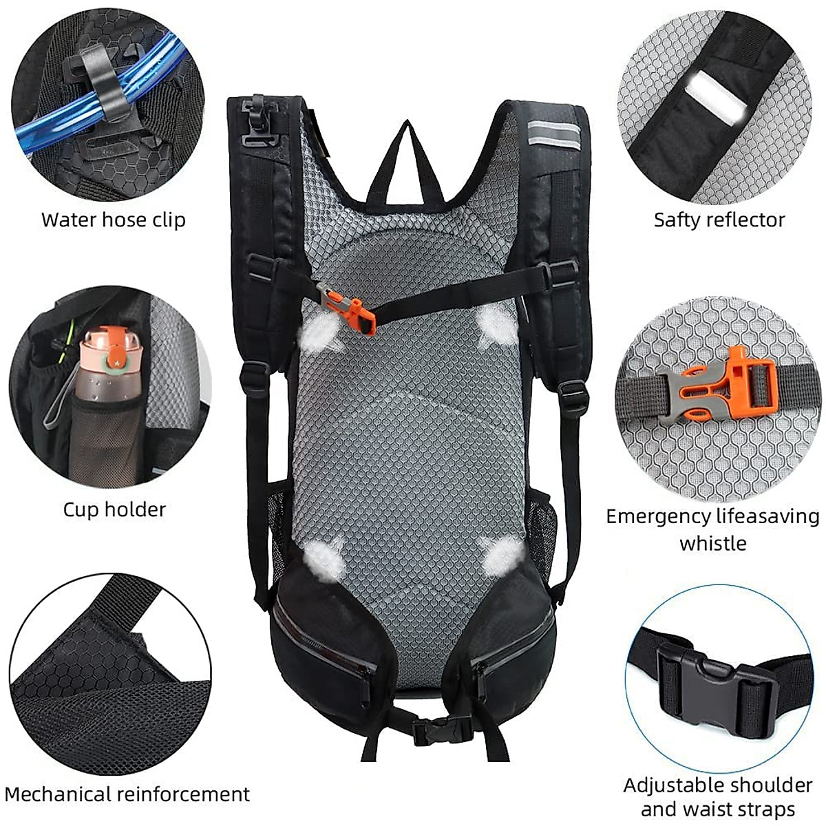 Lemuvlt Hiking Daypack Waterproof Biking Backpack 15L Capacity, Many Compartments Lightweight & Durable- Everyday Backpack for Skiing Skating Snowboarding Hiking Running MTB Cycling(Black)