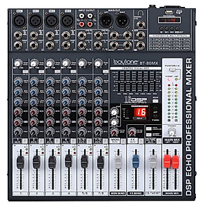 Boytone BT-80MX, 8 - Channel Bluetooth Audio Mixer - DJ Sound Controller, USB MP3 Player, 4 XLR Microphone Jack, 7 Band EQ, 16 BIT Digital Multi FX Processor, RCA IN-OUT Jack, 48V Phantom Power