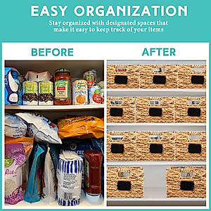 Nitial 4 Pcs Wicker Storage Basket, Rectangular Water Hyacinth Storage Baskets for Shelving, Foldable Woven Pantry Organizer with Chalkboard Label and Chalk Marker(Natural,12 x 12 x 12 Inch)