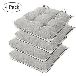 EAIMi Indoor Chair Cushions for Dinning Chairs 4 Packs| Tufted Memory Foam Overstuffed Kitchen Chair Pads with Ties | Textured Non Slip Back Seat Cushions 15.5x15.5x4 Inches Light Grey