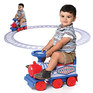 Play22 Electric Ride On Toy Train with Tracks - Ride On Train for Toddlers 1-3 Features Fun Flashing Lights and Music, Storage Seat, 16 Tracks - Playable Without Tracks - Riding Toys for Kids