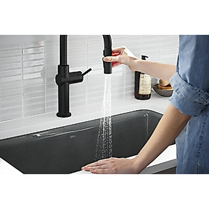 KOHLER 22972-BL Crue Pull Down Kitchen Faucet, Kitchen Sink Faucet with Pull-Down Sprayer, Pull-Down Kitchen Sink Faucet with Multi Function Spray Head, Matte Black
